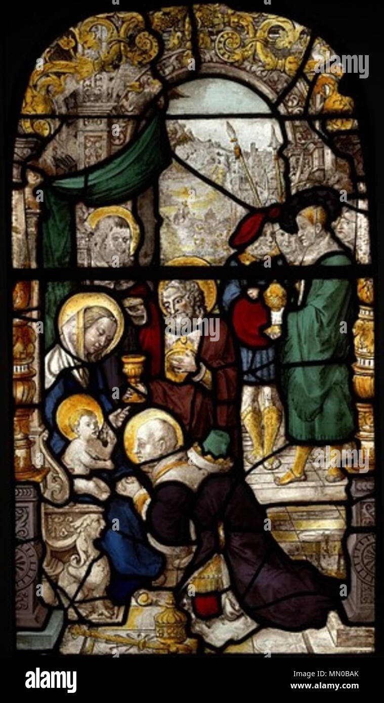 . English: Adoration of the Magi, stained glass panel from Steinfeld ...