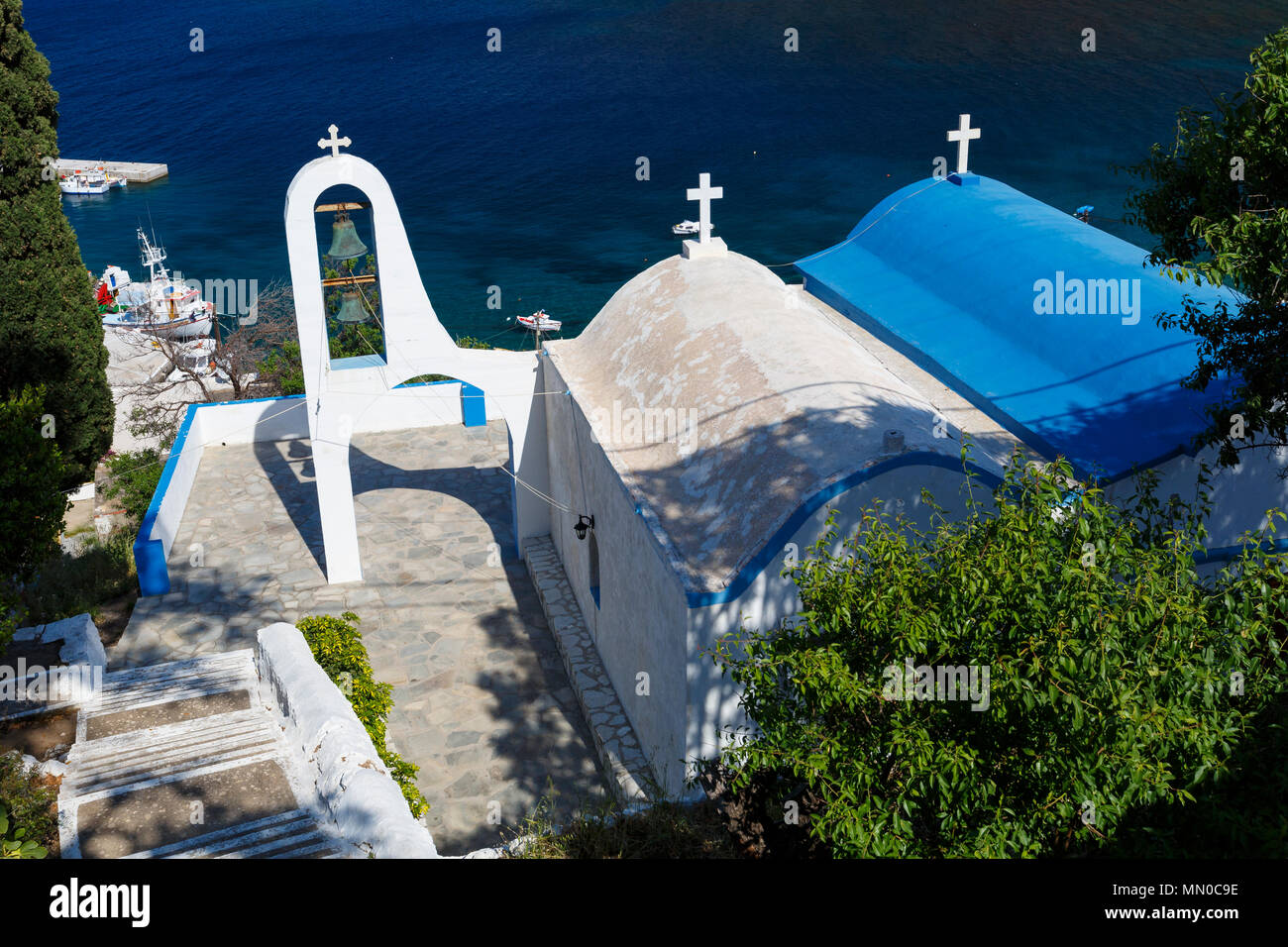 Main church of Thymaina village in Fourni Korseon, Greece Stock Photo ...
