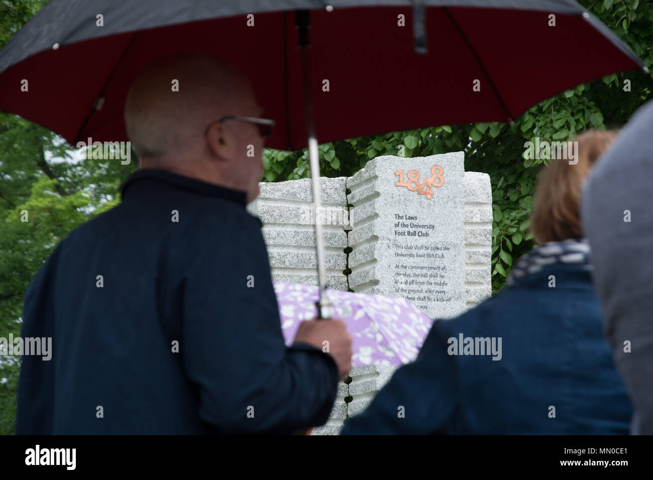 Cambridge UK, 2018-May-12. Football Monument Cambridge Rules 1848, a ...