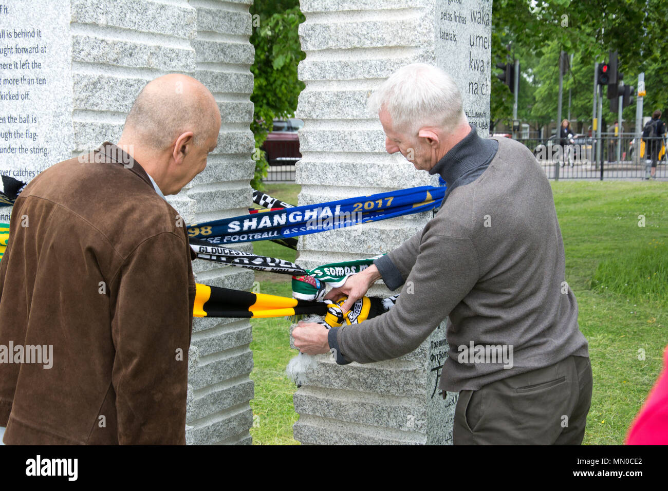 Cambridge UK, 2018-May-12. Football Monument Cambridge Rules 1848, a ...