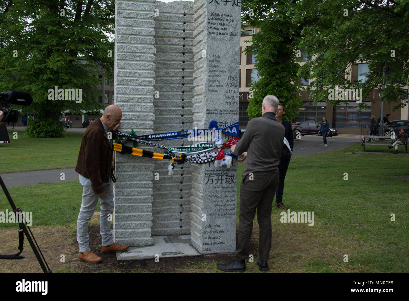 Cambridge UK, 2018-May-12. Football Monument Cambridge Rules 1848, a ...