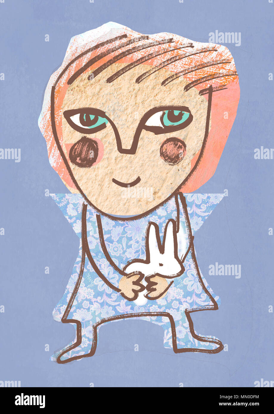 Cute stylized character angel with a white rabbit on his hands painted ...