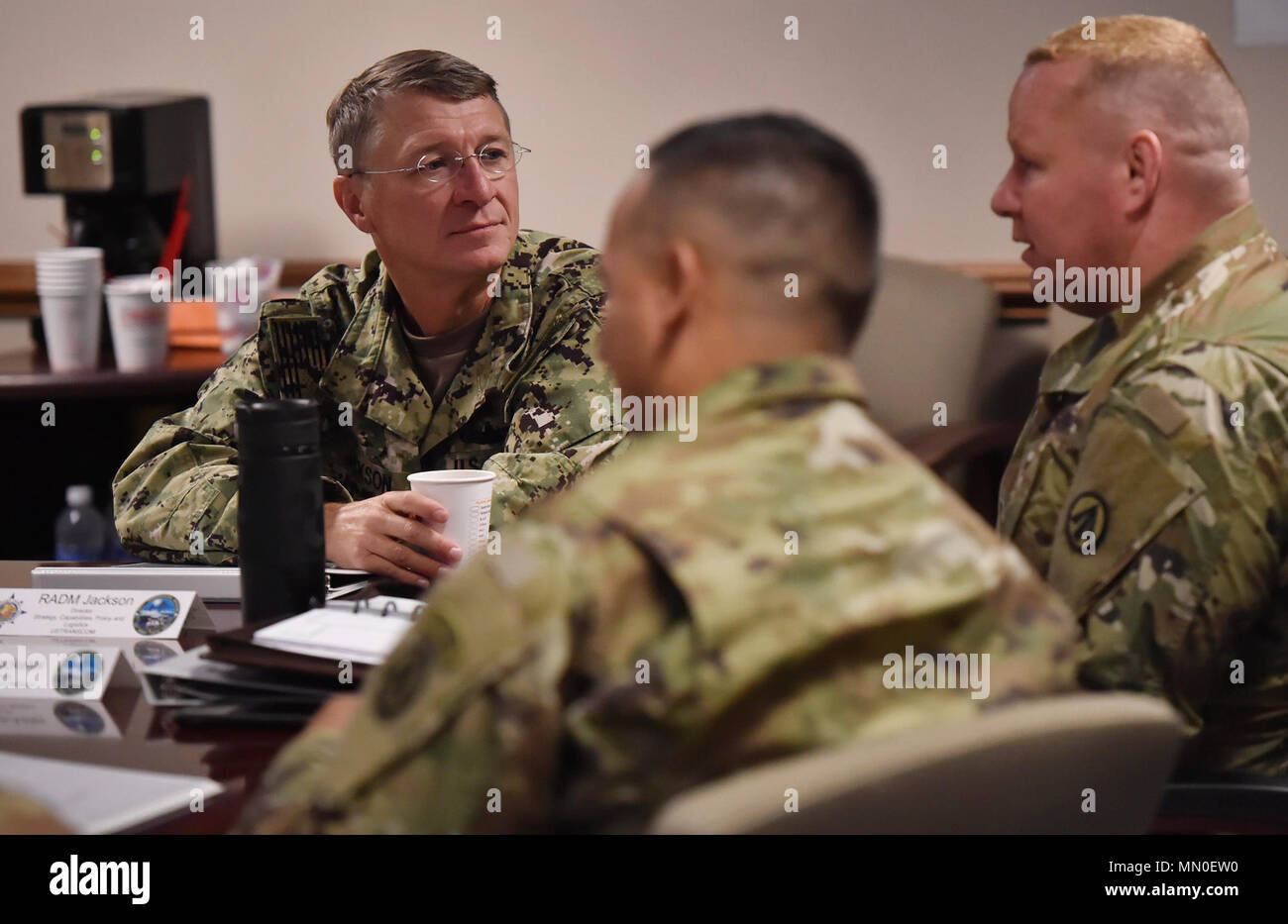Rear Adm. Lawrence Jackson, left, U.S. Transportation Command Strategy ...