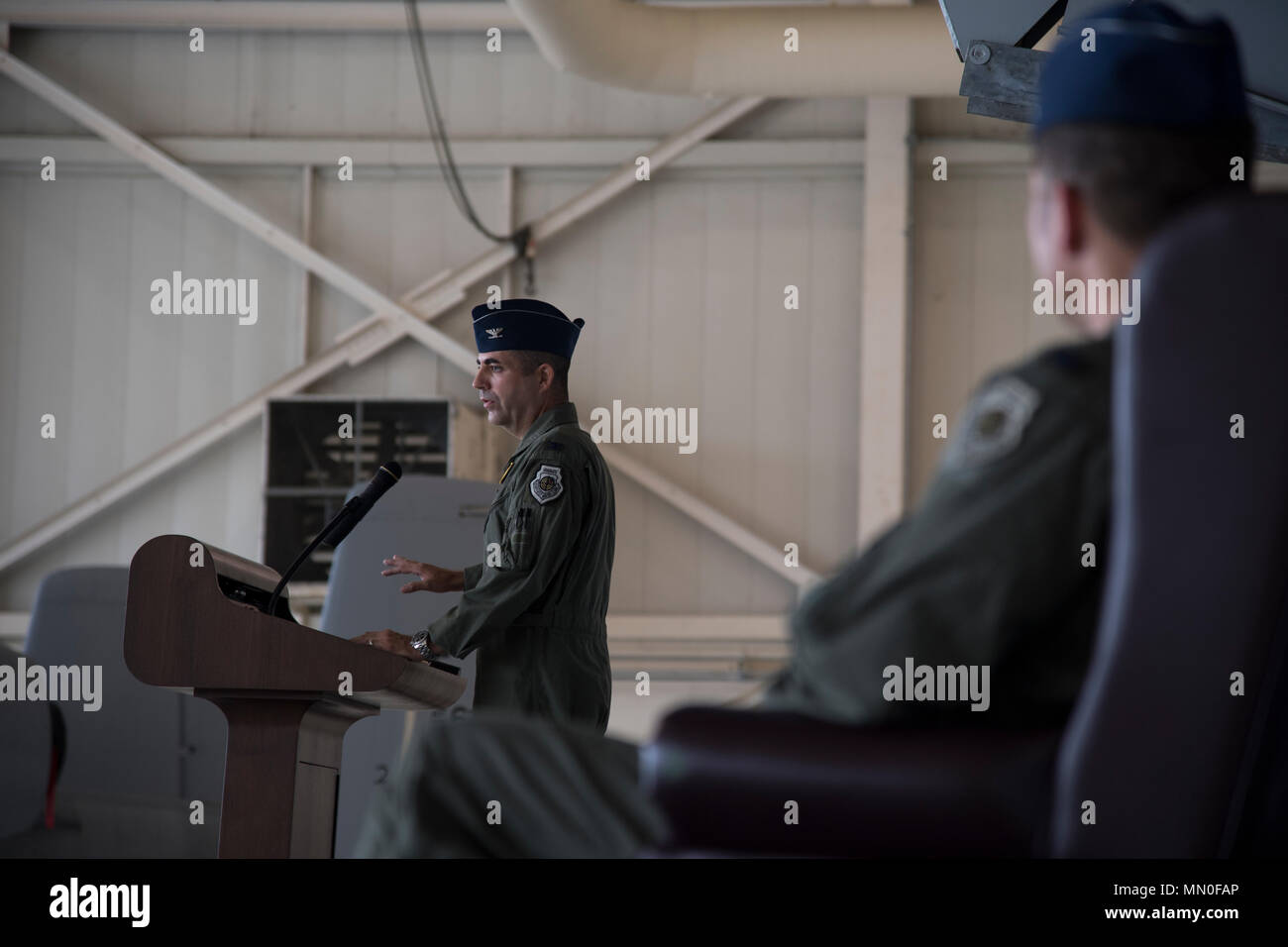 Col. Michael Curley, 23d Fighter Group commander, speaks during a ...