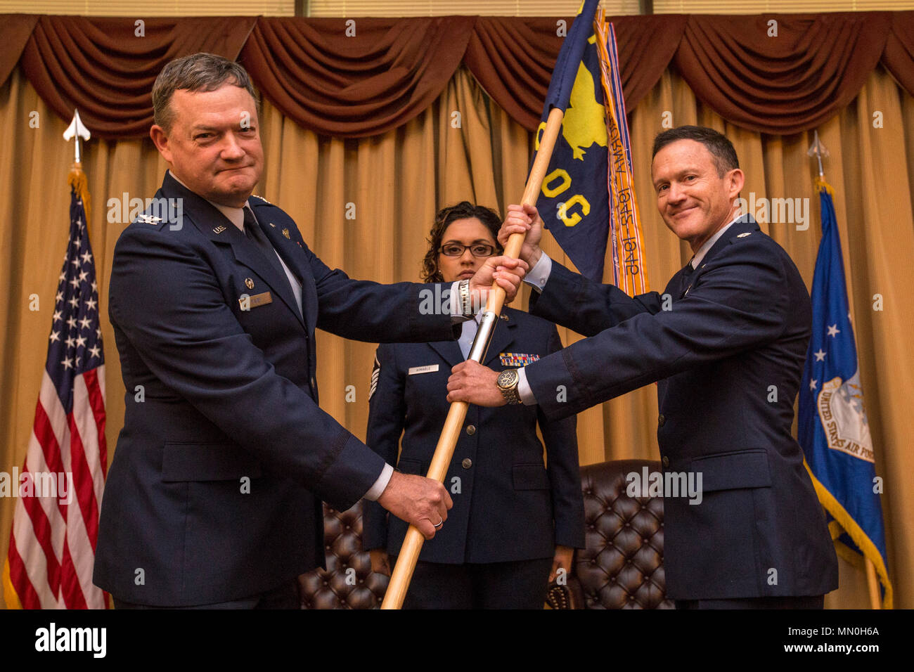 U.S. Air Force Col. David P. Pavey, left, commander, 514th Air Mobility ...