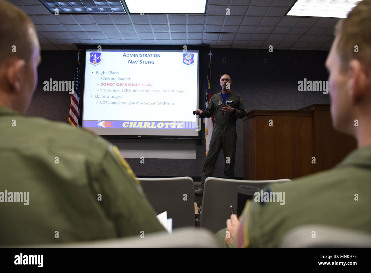 U.S. Air Force Maj. Joshua Nemitz, 156th Airlift Squadron, gives an ...