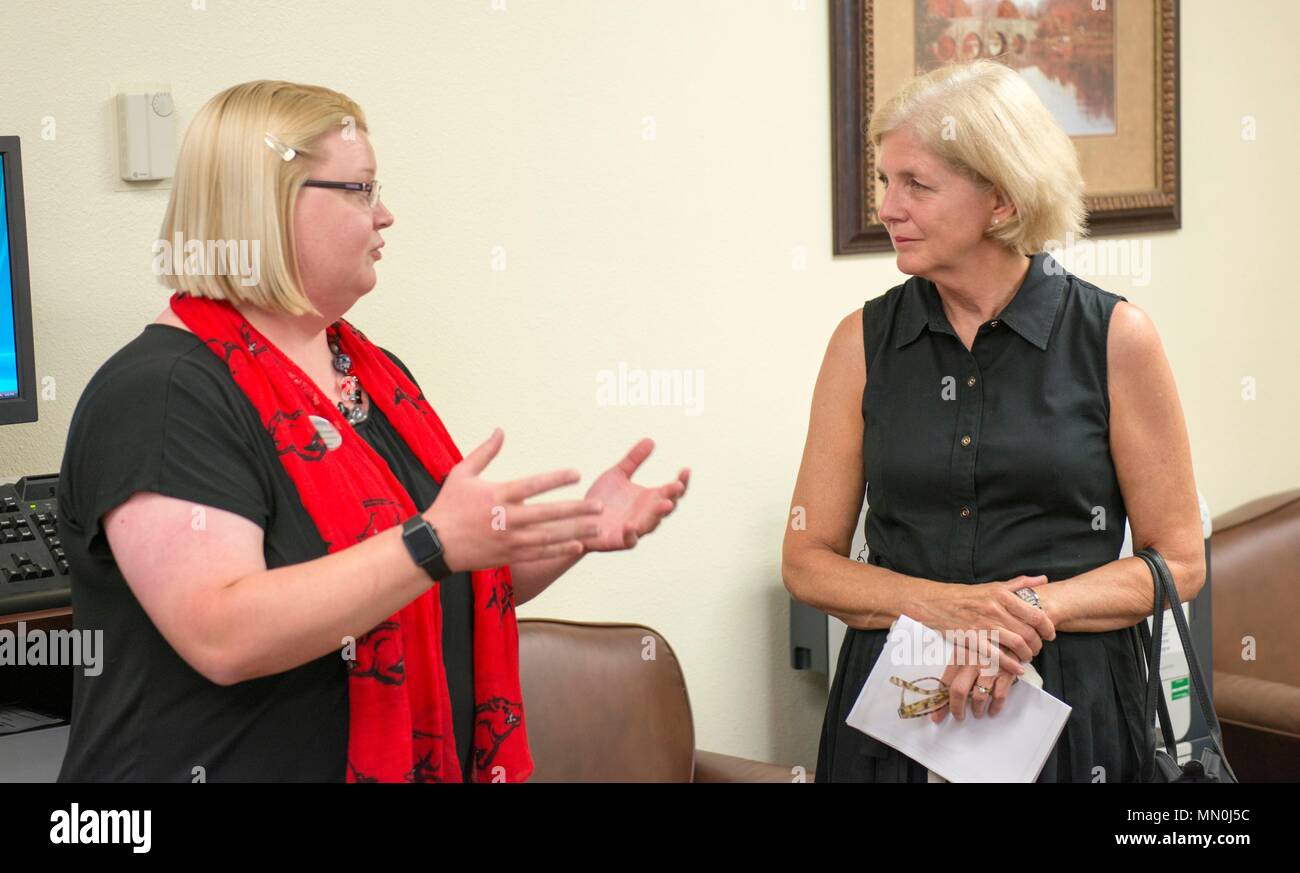 Sally Thornberry, right, speaks with a member from the Airman and ...