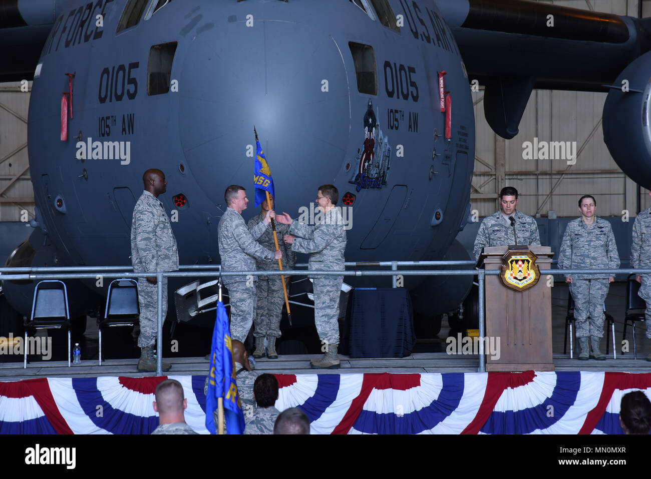 Col. Thomas Forrester passes 105th Mission Support Group guidon to Col ...