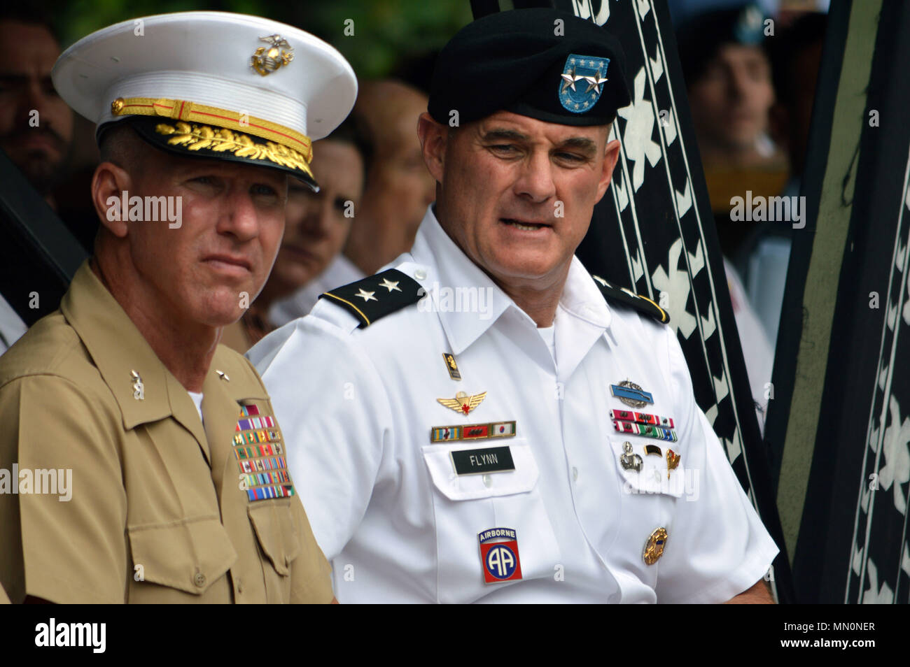 Marine Maj. Gen. Eric M. Smith (left) and Army Maj. Gen. Charles Flynn ...