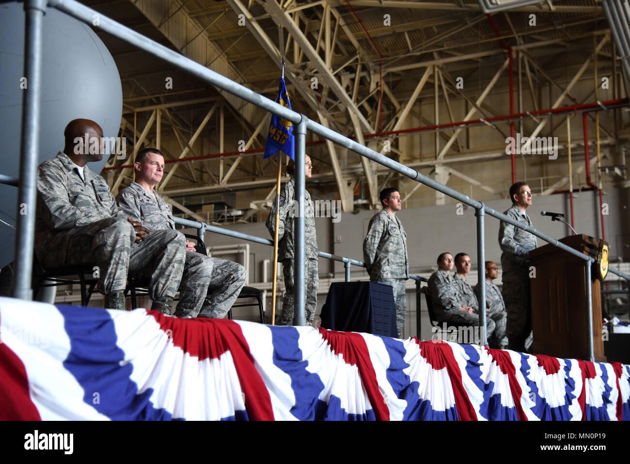 Col. Howard Wagner, commander of the 105th Airlift Wing, speaks during ...
