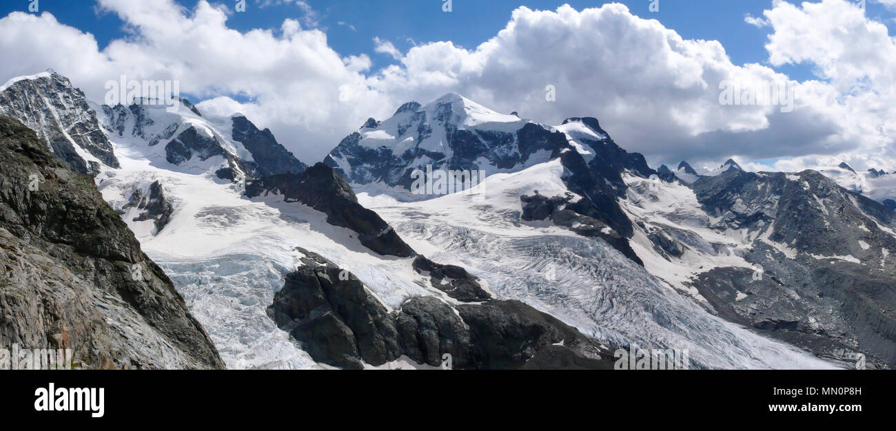panorama mountain landscape of the Bernina mountain range in ...