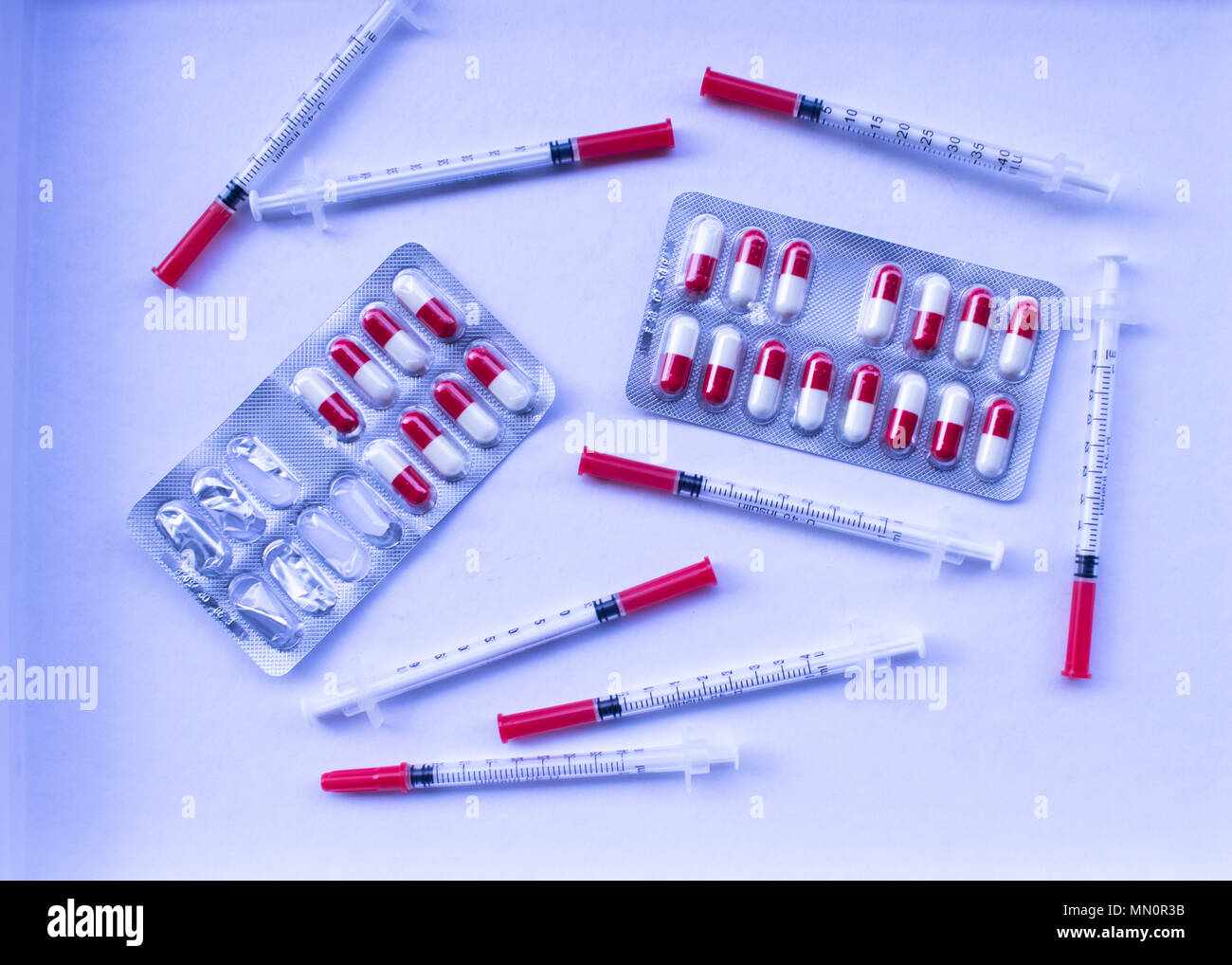 Medical prescription drug pills blister pack of red and white ...