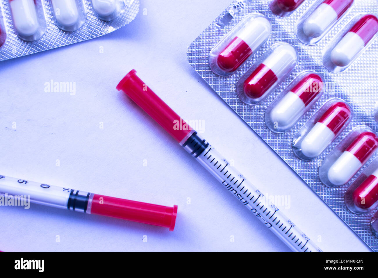 Medical prescription drug pills blister pack of red and white ...