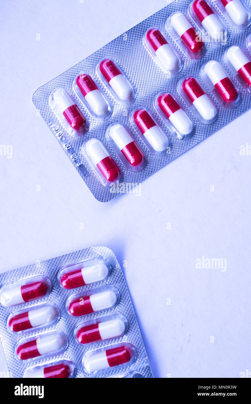Medical prescription drug pills blister pack of red and white ...
