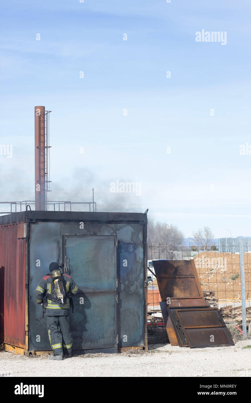 Fire station firefighter training equipment used by fireman to simulate ...