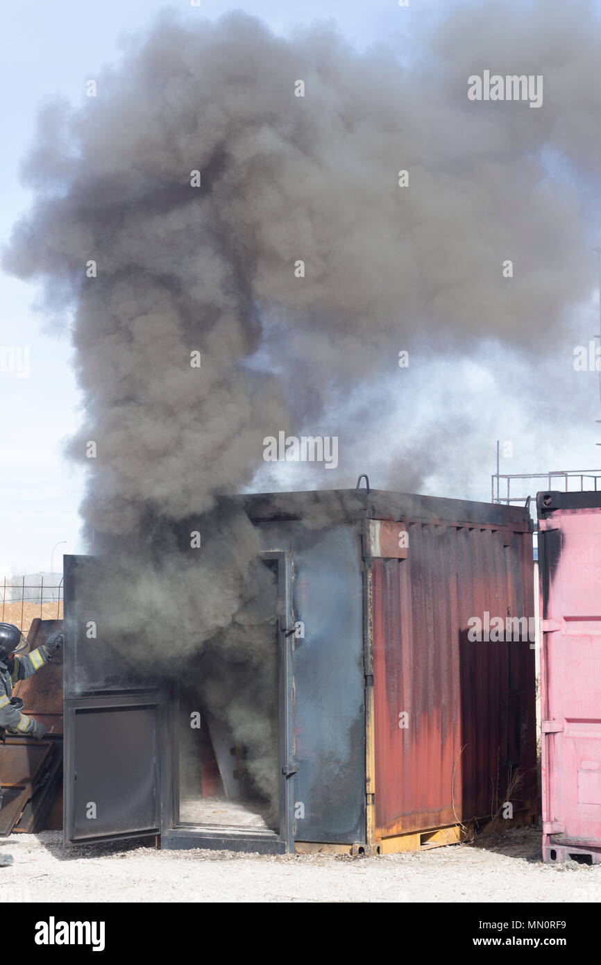 Fire station firefighter training equipment used by fireman to simulate ...