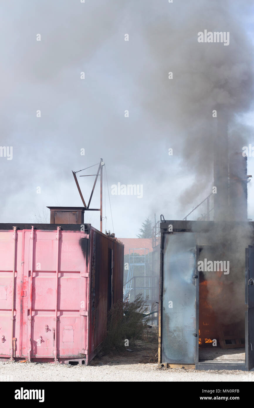Fire station firefighter training equipment used by fireman to simulate ...