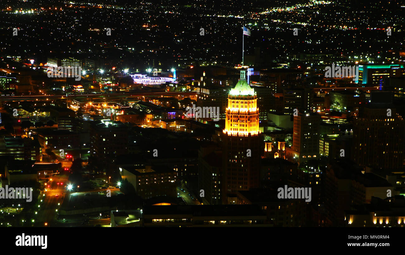 An aerial of San Antonio, Texas city center at night Stock Photo - Alamy