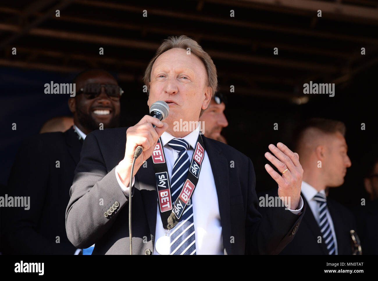 Cardiff City manager Neil Warnock during the promotion parade at ...