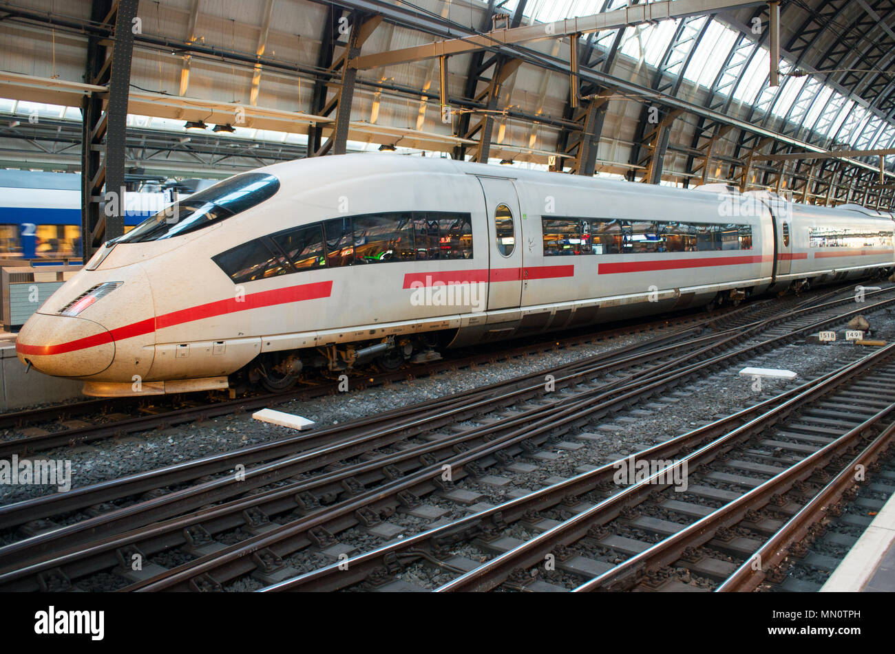 hHgh-speed train waiting for departure at platform, Amsterdam ...