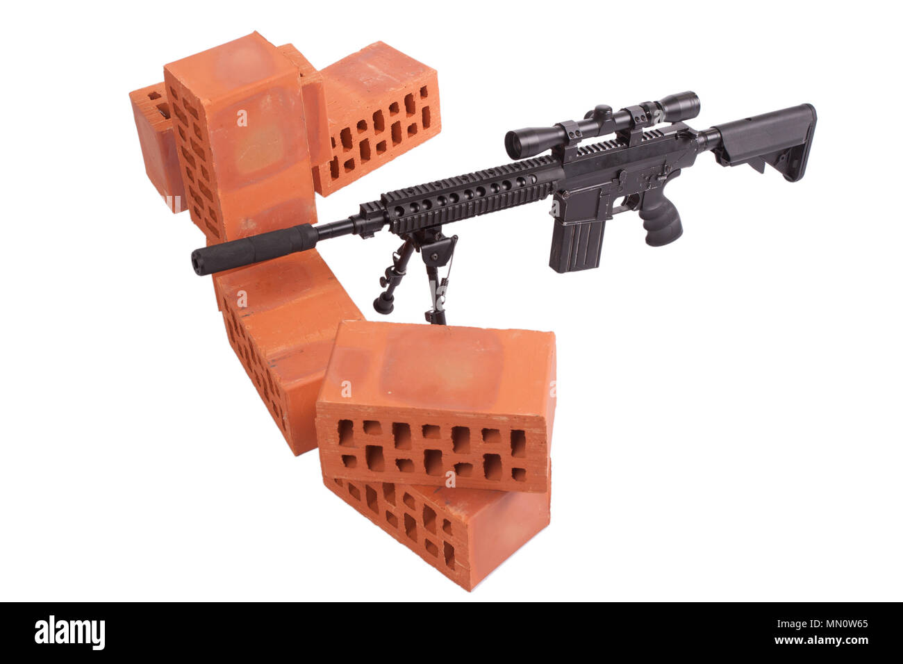 sniper rifle on position isolated on a white background Stock Photo - Alamy