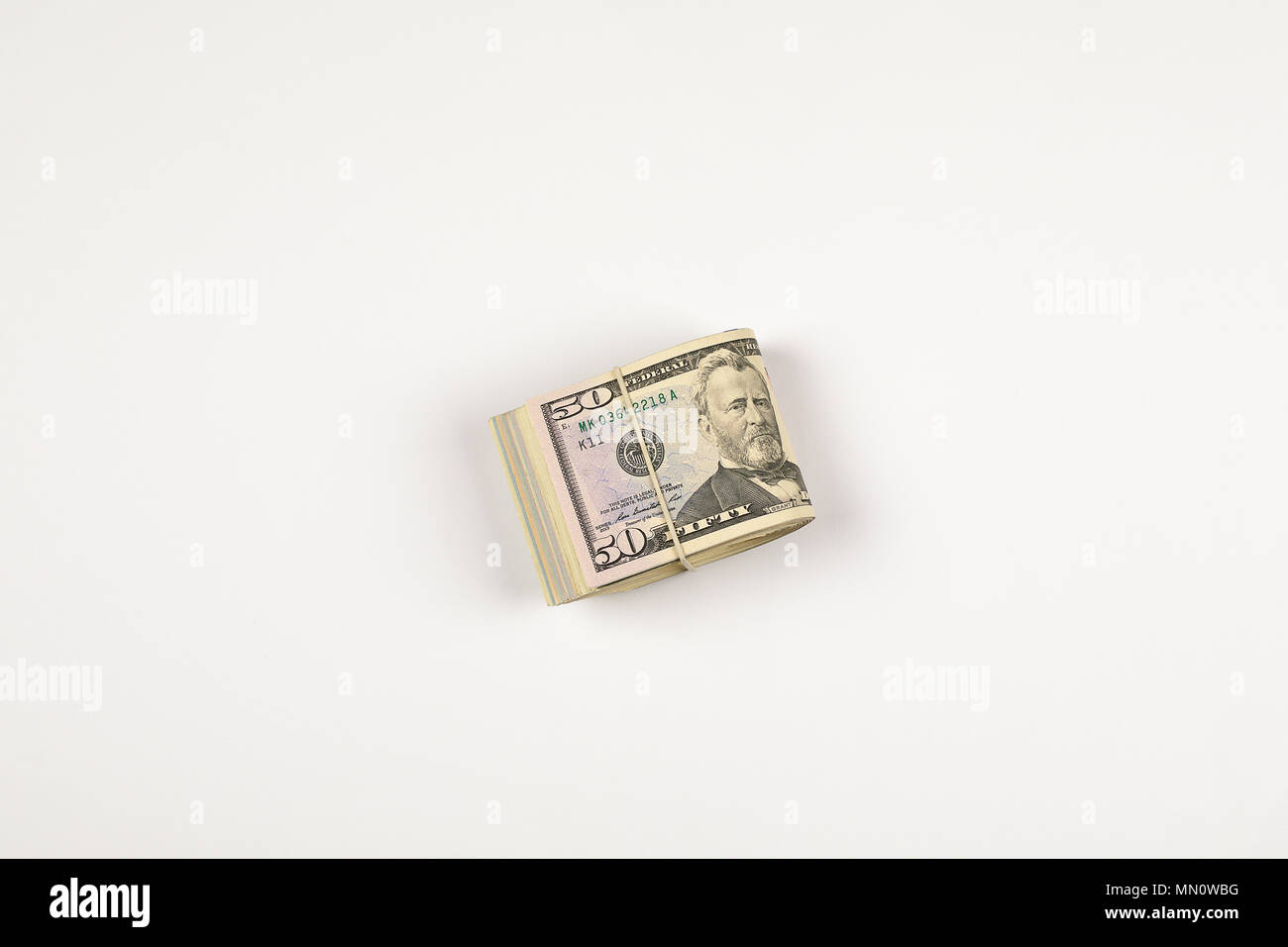 Stack of USA 50 dollars isolated on white background Stock Photo - Alamy