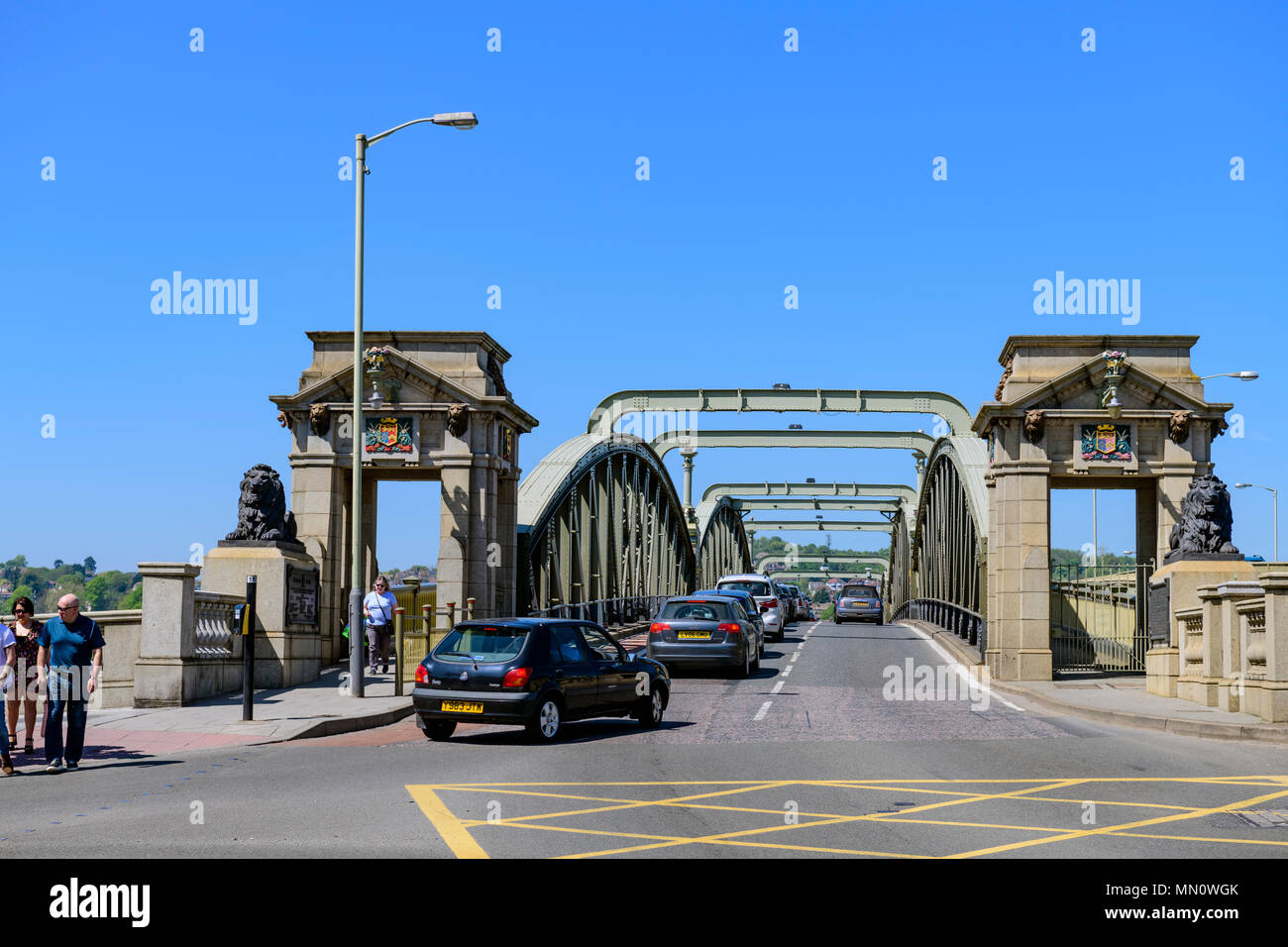 Cars and people crossing the Rochester bridge accross the Medway Stock ...