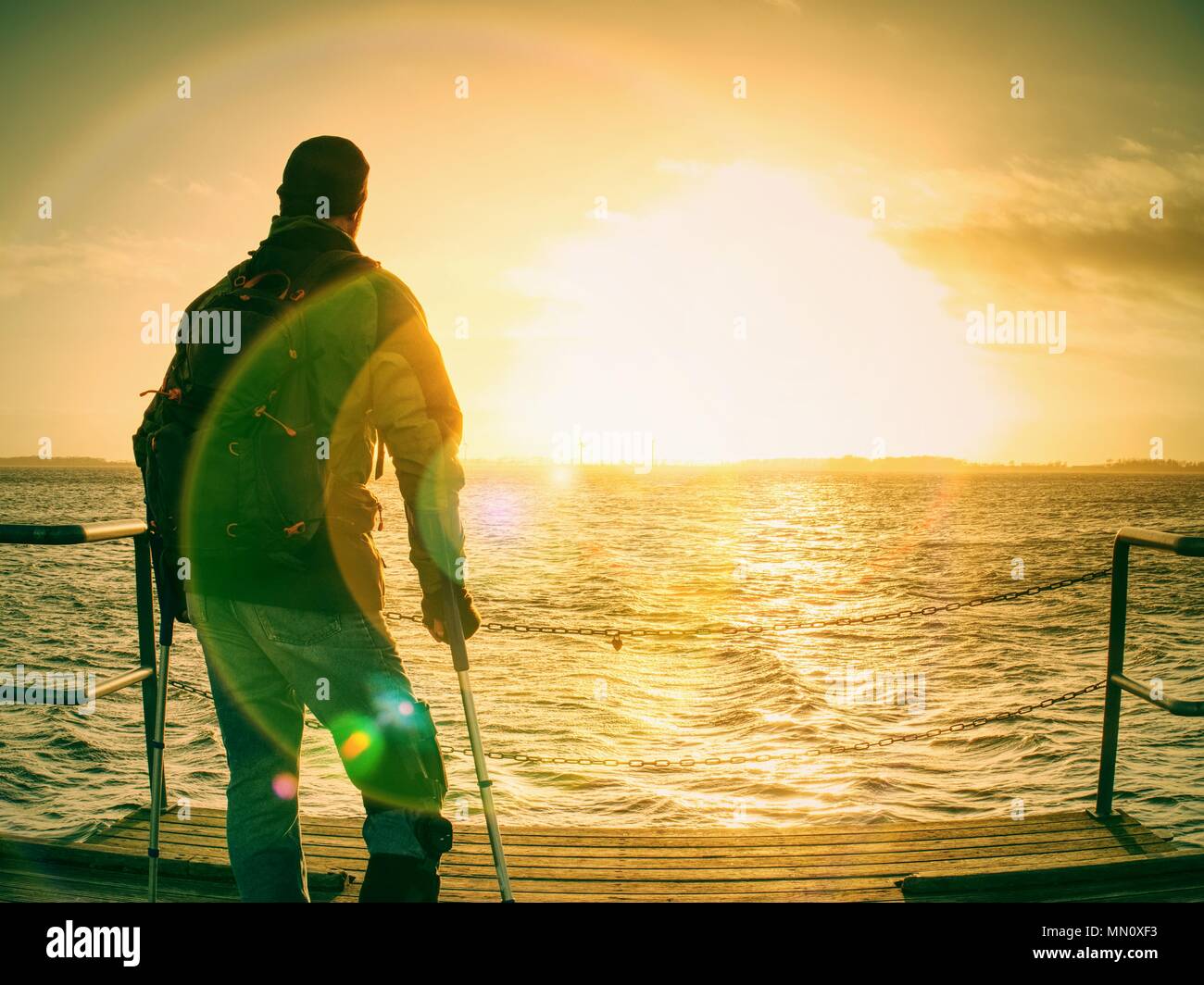 Gloomy nostalgic silhouette of sad lonely melancholic adult man with ...