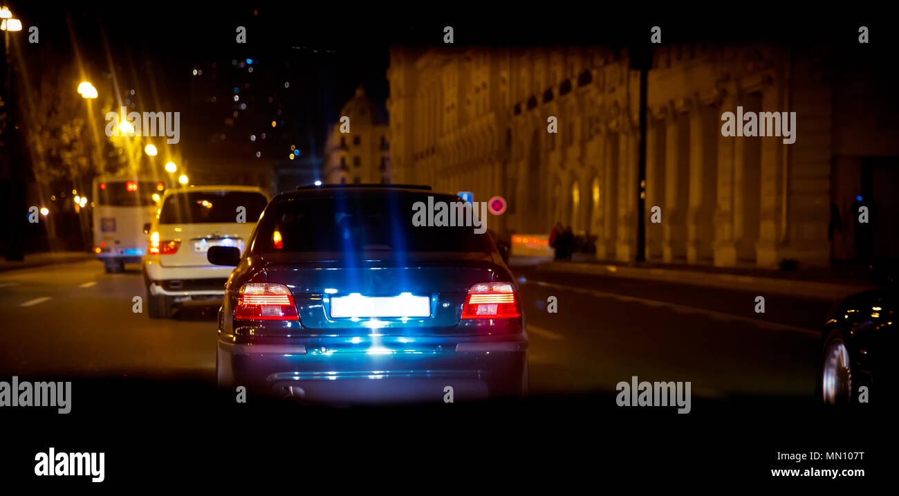 Night view of the cars. the road in the city at the night with yellow ...