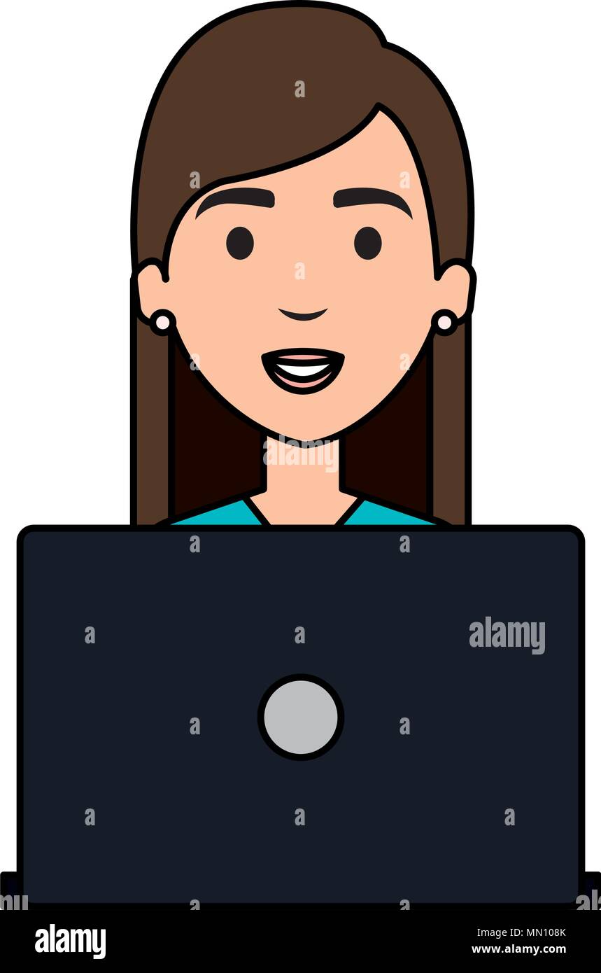 beautiful woman with laptop avatar character Stock Vector Image & Art ...