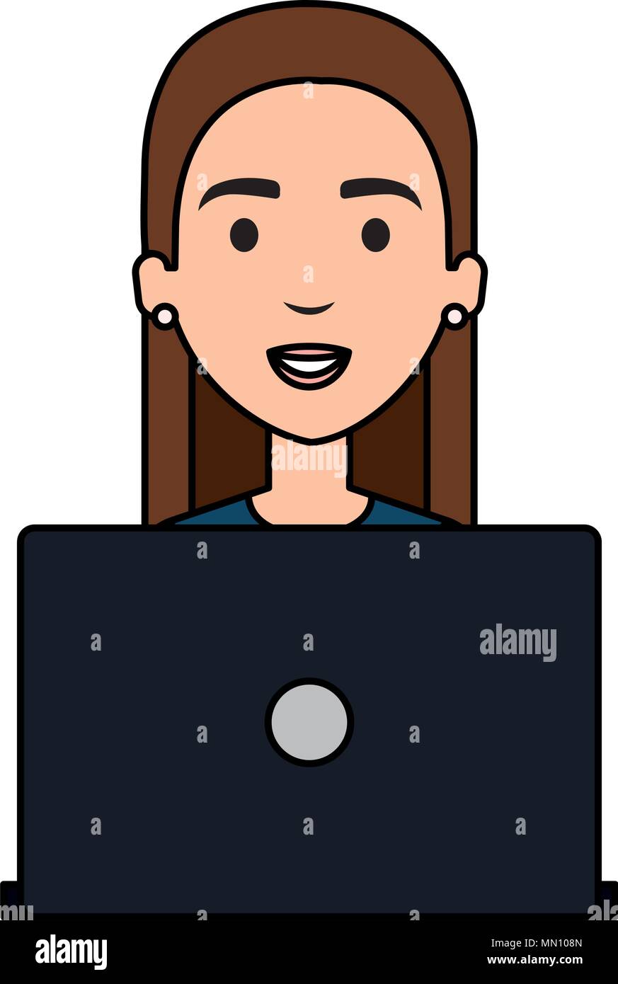 beautiful woman with laptop avatar character Stock Vector Image & Art ...