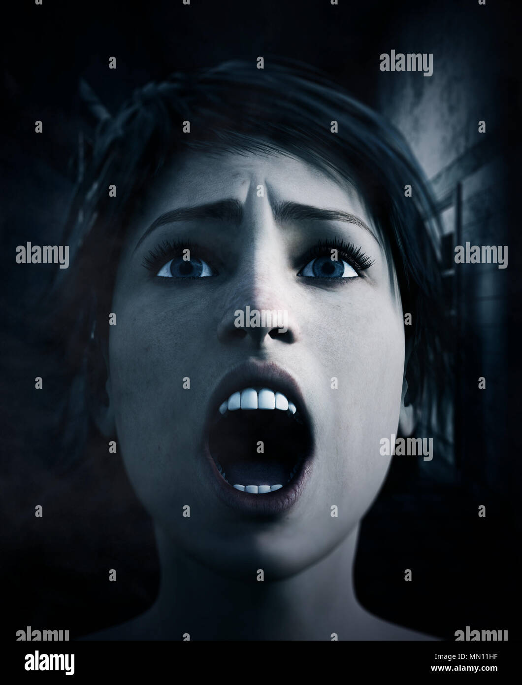 Scared woman haunted house hi-res stock photography and images - Alamy