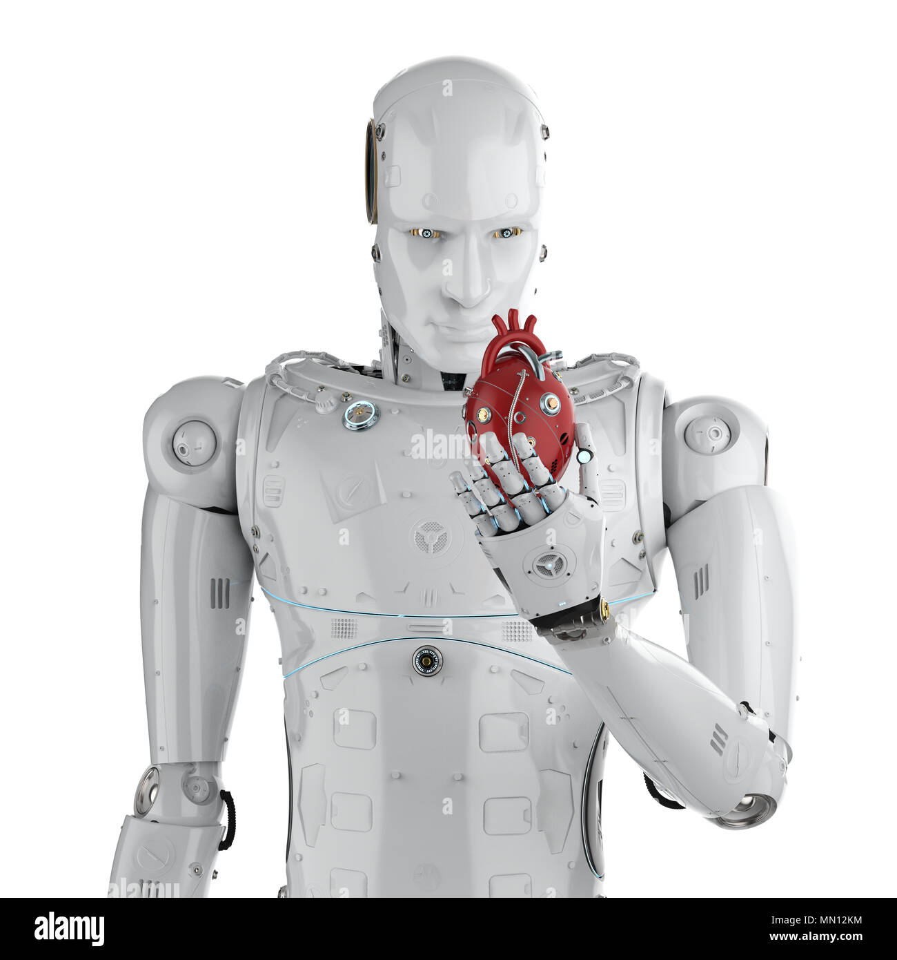3d rendering robot hand holding red robotic heart isolated on white ...