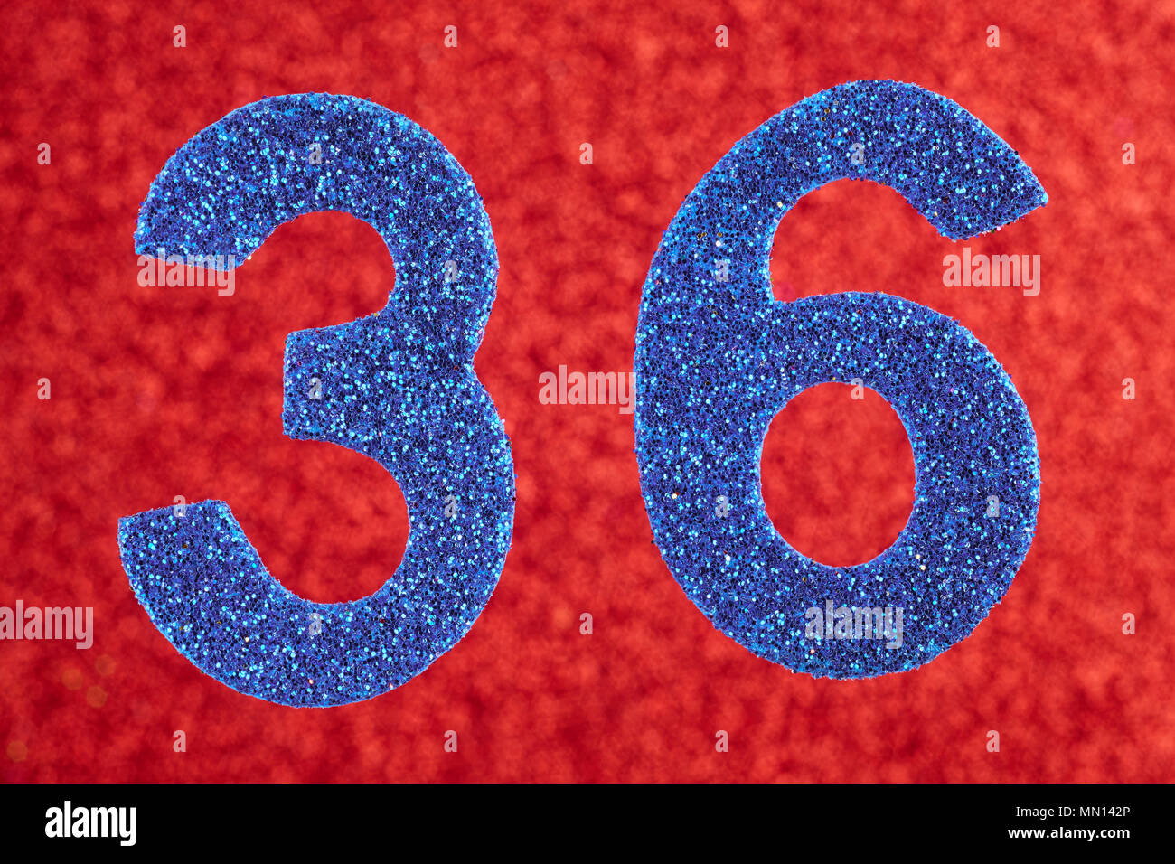 Number thirty-six blue color over a red background. Anniversary ...