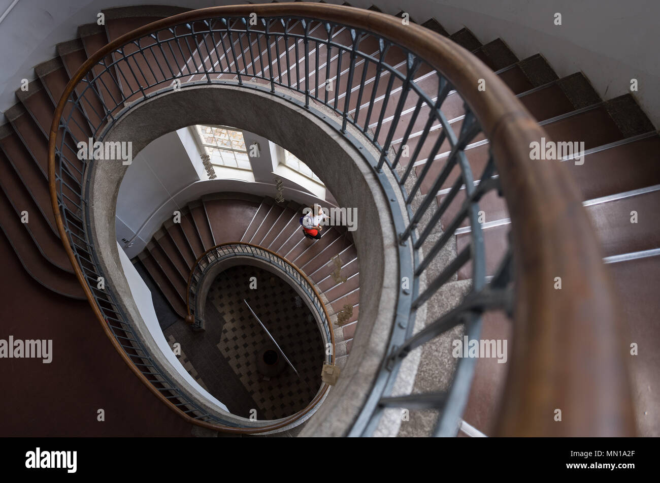 11 May 2018, Germany, Weimar: The cantilevered Jugendstil staircase ...