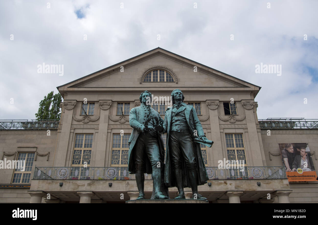 11 May 2018, Germany, Weimar: The Goethe·Schiller Monument at the ...