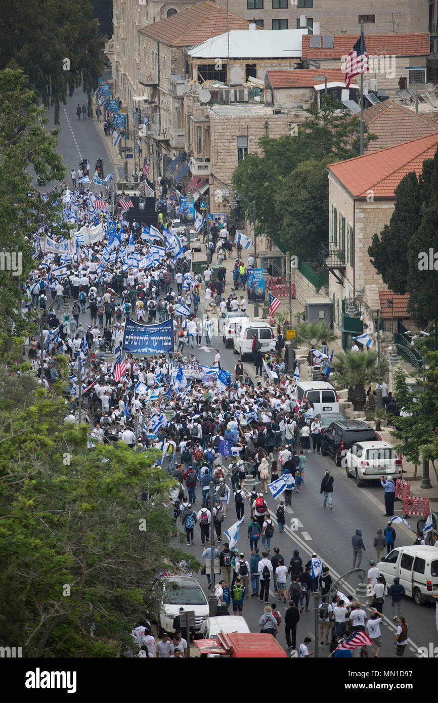 Jerusalem. 13th May, 2018. Israelis take part in a march marking the ...