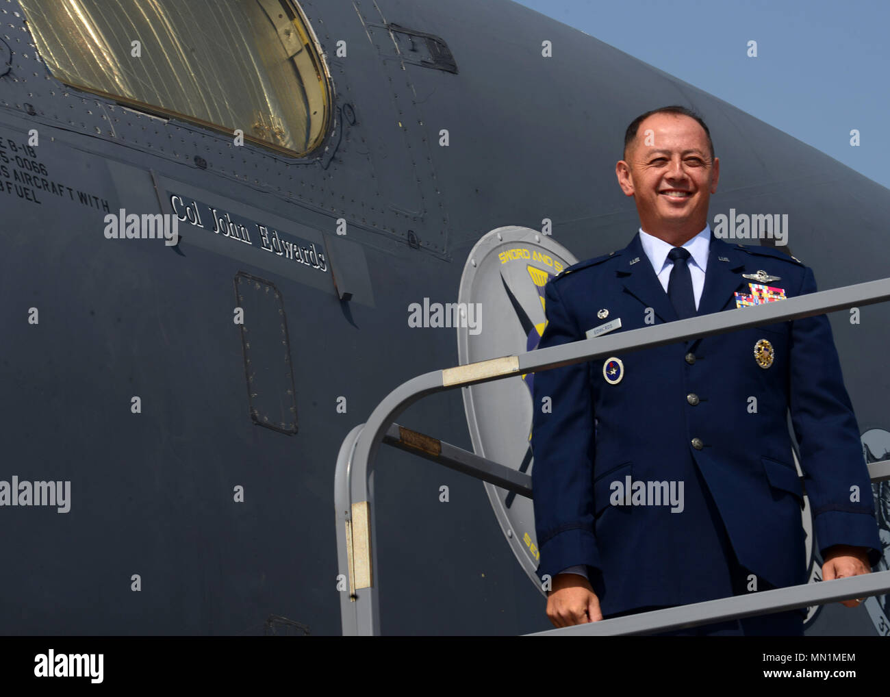 Col. John R. Edwards, commander of the 28th Bomb Wing, unveils his name ...
