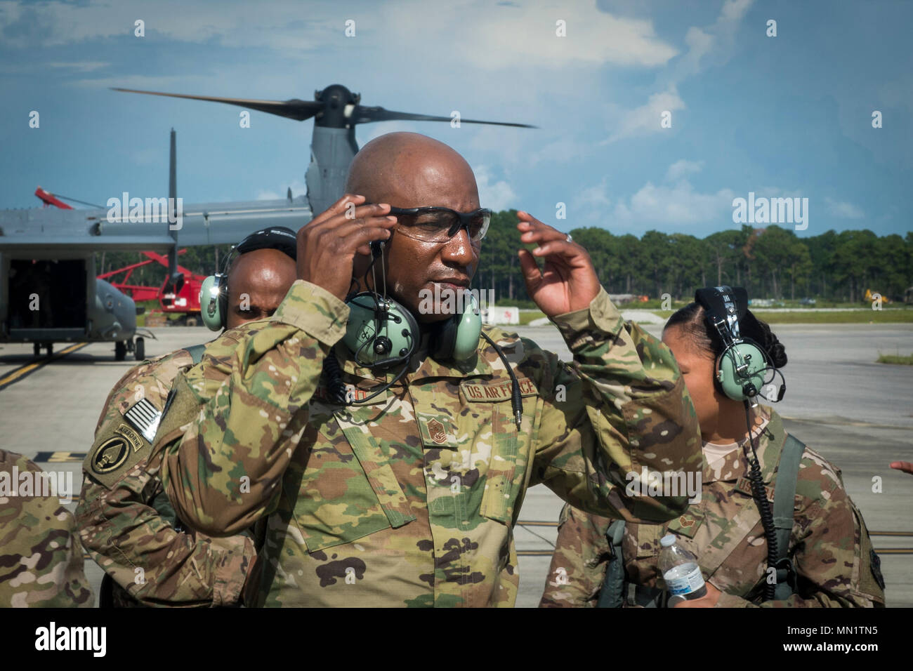 Chief Master Sergeant of the Air Force Kaleth O. Wright exits an 8th ...