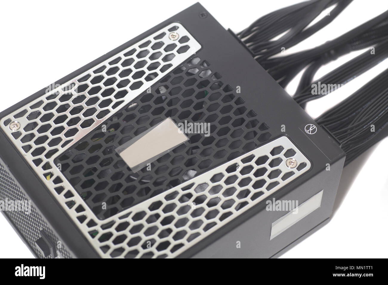 Computer Power Supply Unit with cable isolated on white background ...