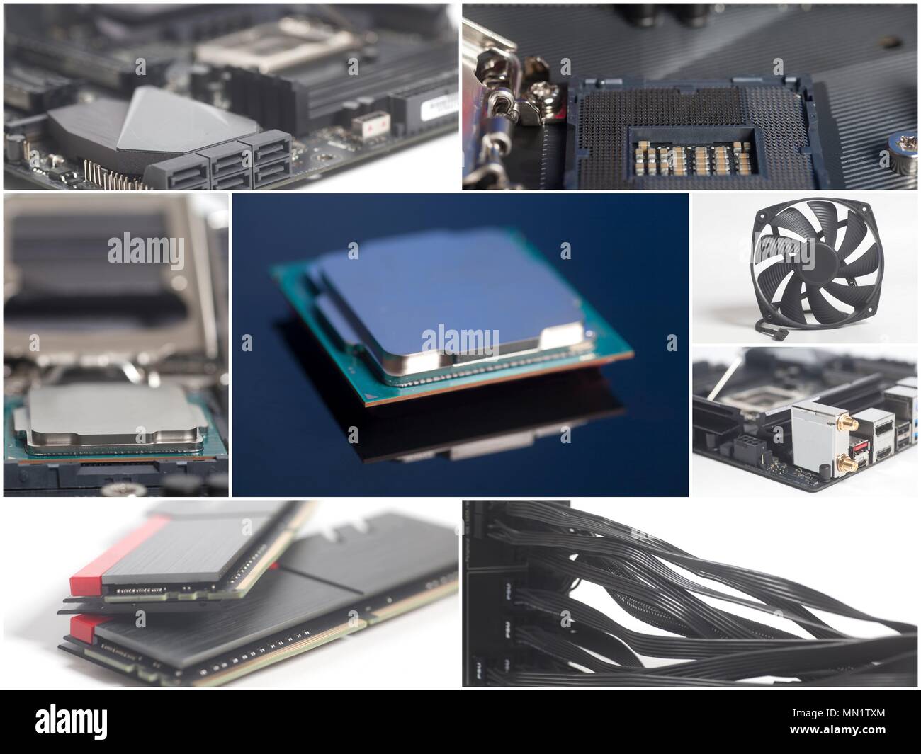 Collage of personal computer components. Close Up Stock Photo - Alamy