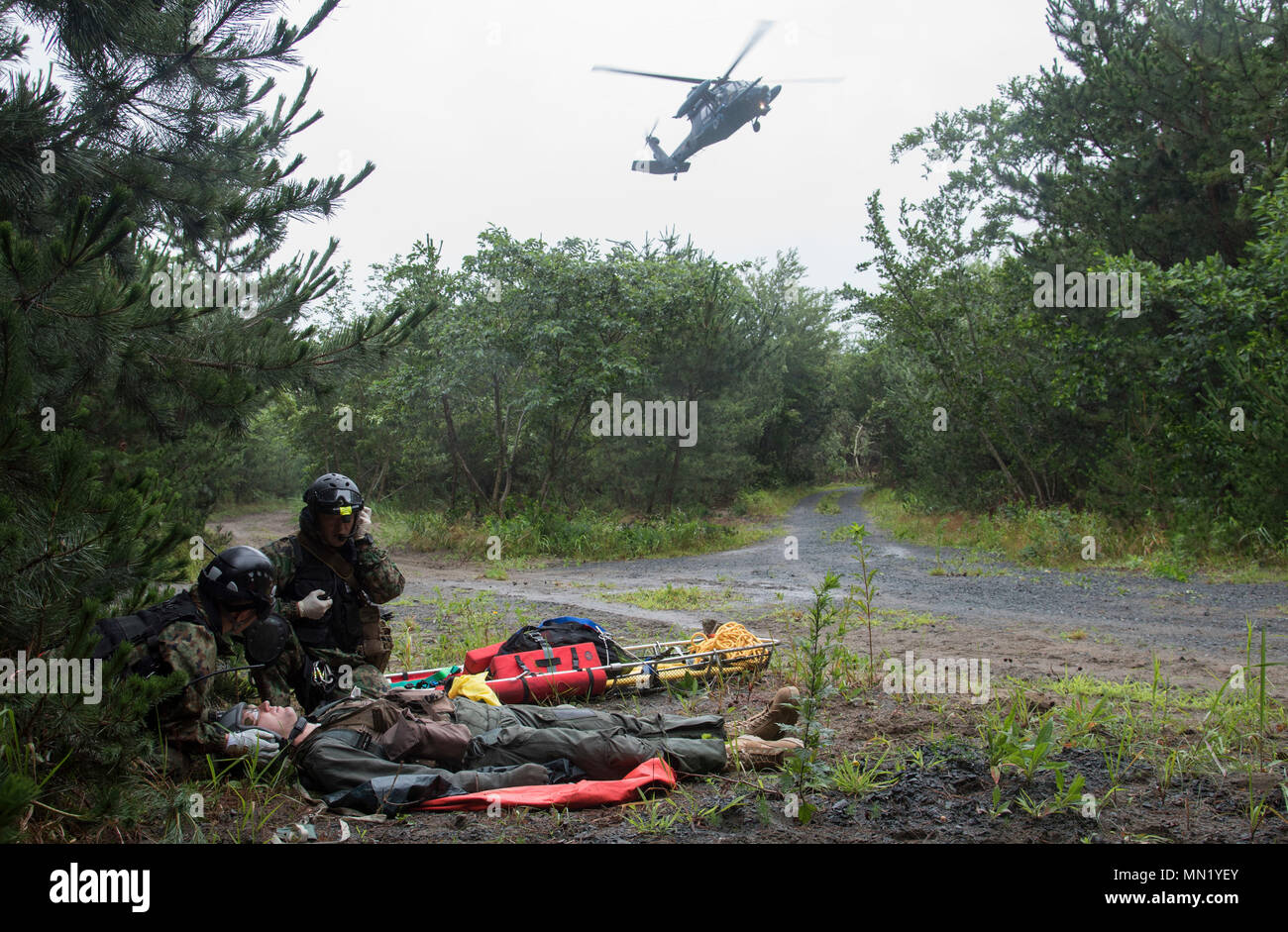 Two Japan Air Self-Defense Force pararescuemen from Akita Air Base ...