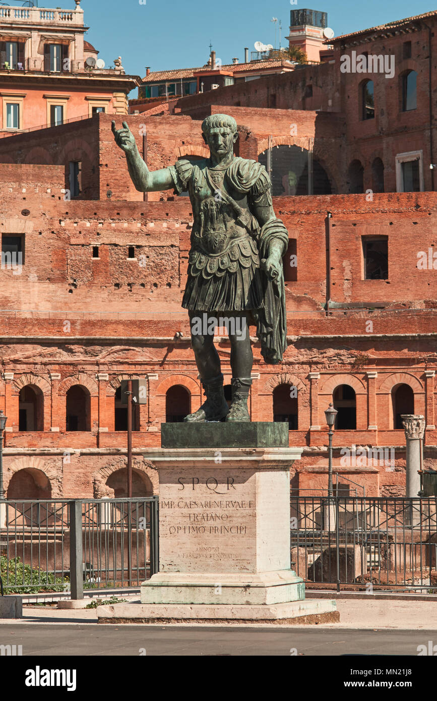 Rome, Bronze statue of emperor Caesar Nervae Trajan, Forum of Caesar ...