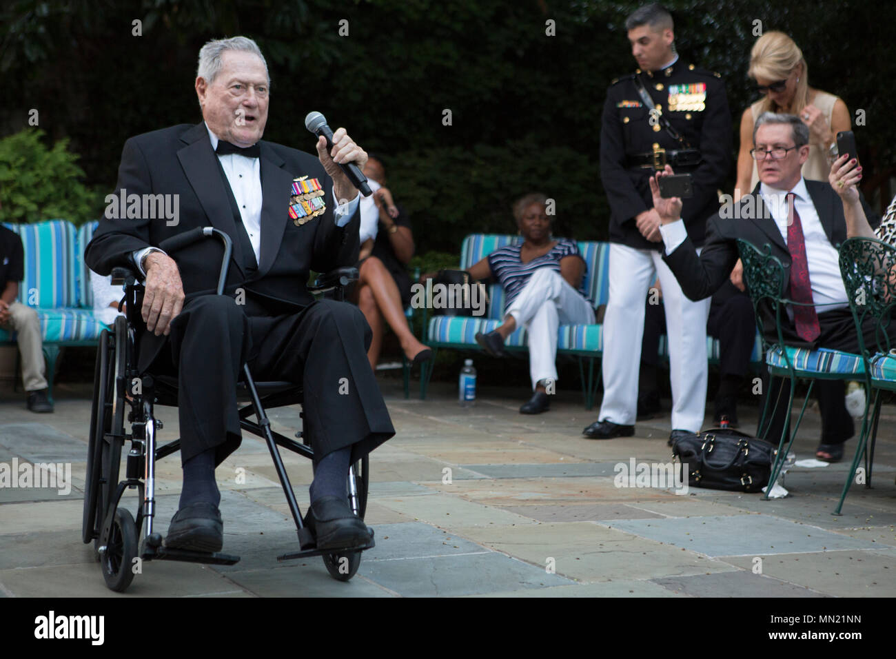 World War II veteran Col. Archie “Hap” Simpson gives remarks during a ...