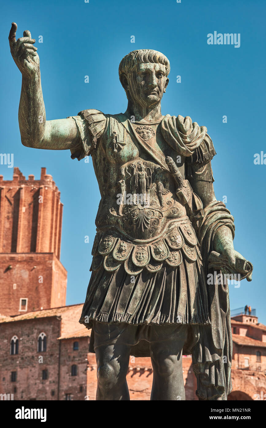 Rome, Bronze statue of emperor Caesar Nervae Trajan, Forum of Caesar ...