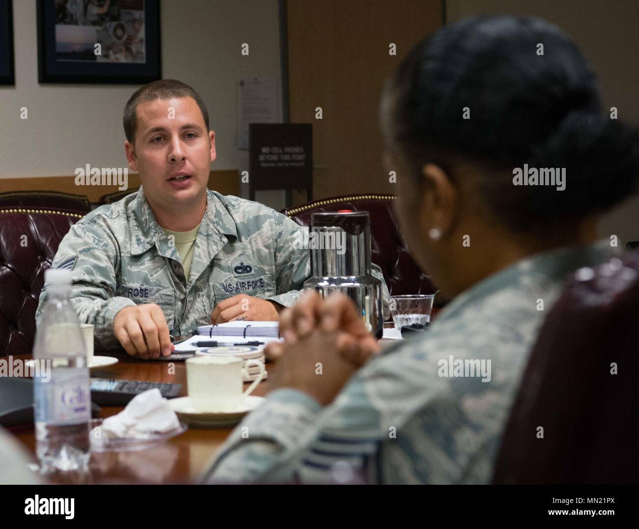 U.S. Air Force Chief Master Sgt. Shelina Frey, right, command chief ...