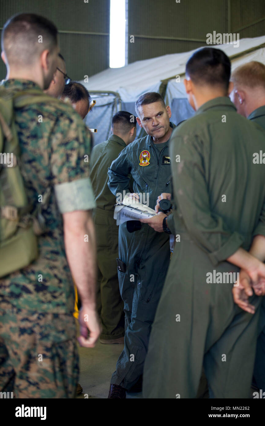 Major Gen. Russell A. Sanborn, center, the commander of Marine Forces ...