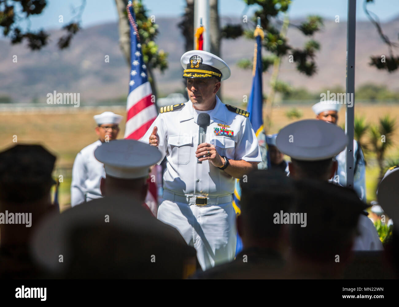 U.S. Navy Capt. Martin J. Anerino gives his remarks to the Marines ...