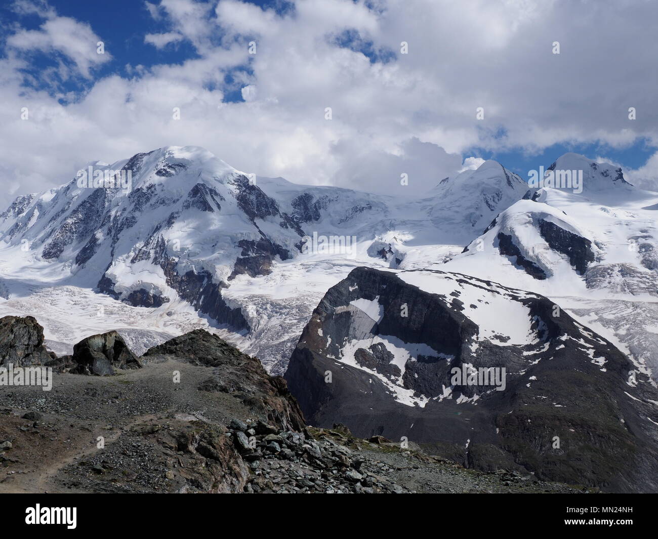 Great Lyskamm massif landscapes, glacier at Monte Rosa swiss alpine ...