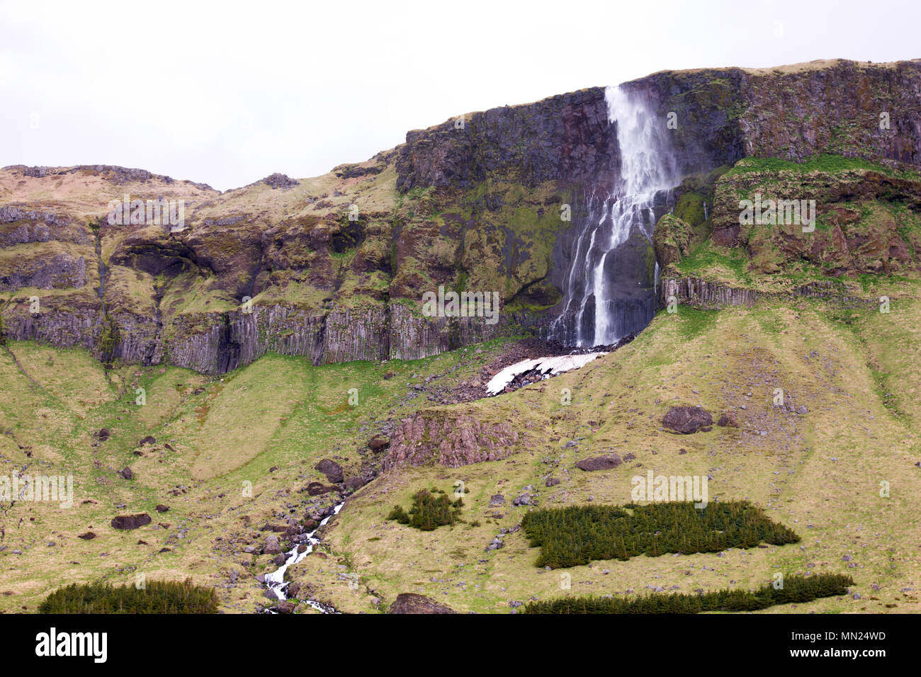 A waterfall in Iceland during a storm blown away by the wind Stock ...